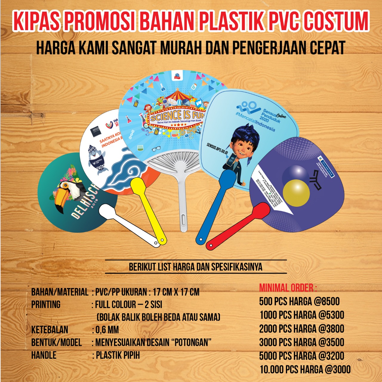 Kipas Promosi Plastik PVC Jual Harga Merchandise Murah Cepat Custom